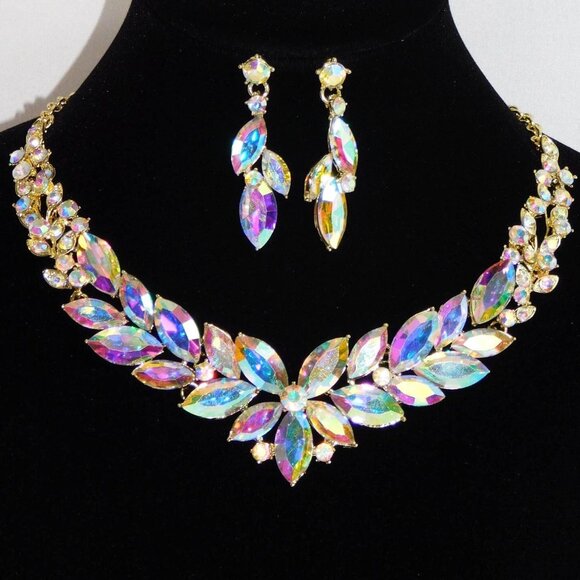 Jewelry | Ab Iridescent Necklace And Earrings Set Shimmering Color ...